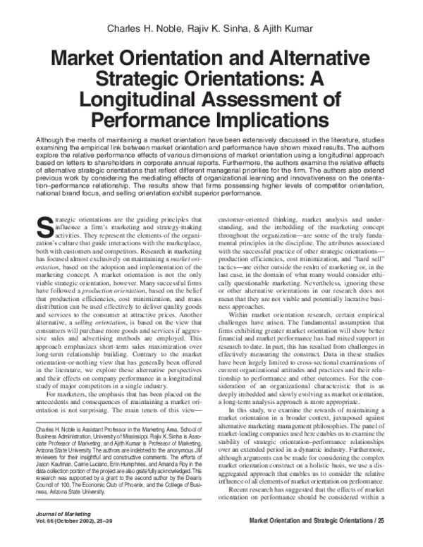 (PDF) Market Orientation and Alternative Strategic Orientations: A ...
