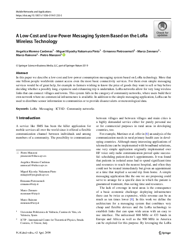 (PDF) A Low-Cost and Low-Power Messaging System Based on the LoRa ...