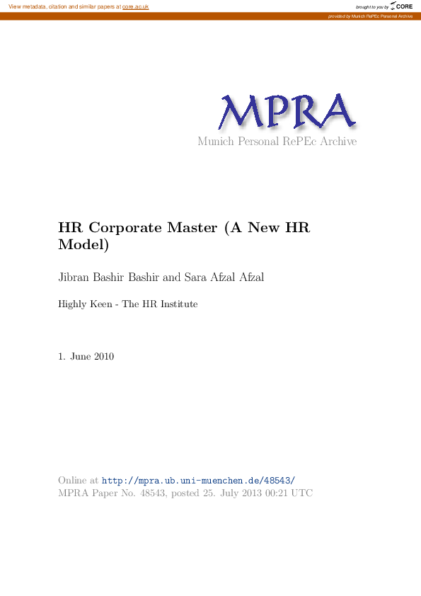 (PDF) HR Corporate Master (A New HR Model)