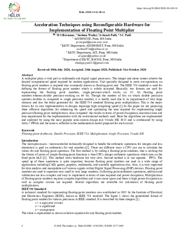 Pdf Acceleration Techniques Using Reconfigurable Hardware For Implementation Of Floating Point