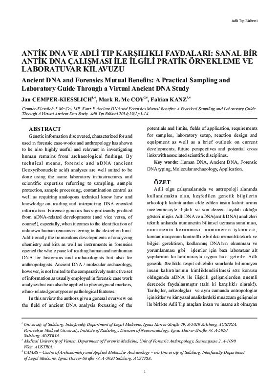 Pdf Ancient Dna And Forensics Mutual Benefits A Practical Sampling And Laboratory Guide