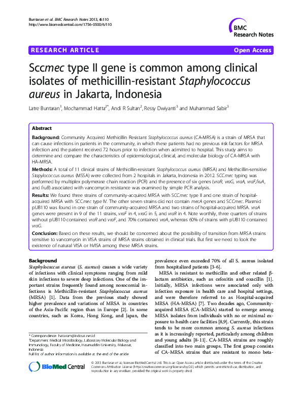 (PDF) Sccmec type II gene is common among clinical isolates of ...