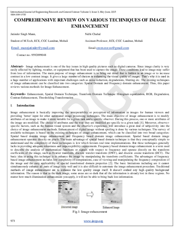 (PDF) Comprehensive Review on Various Techniques of Image Enhancement