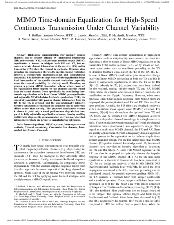 Pdf Mimo Time Domain Equalization For High Speed Continuous