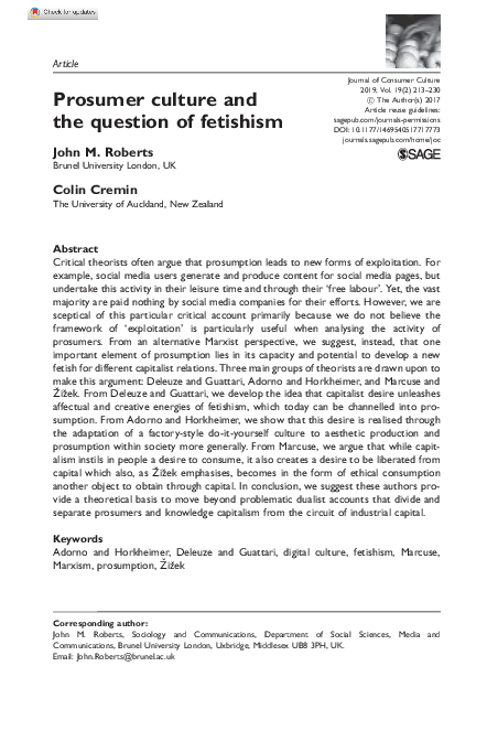 (PDF) Prosumer culture and the question of fetishism