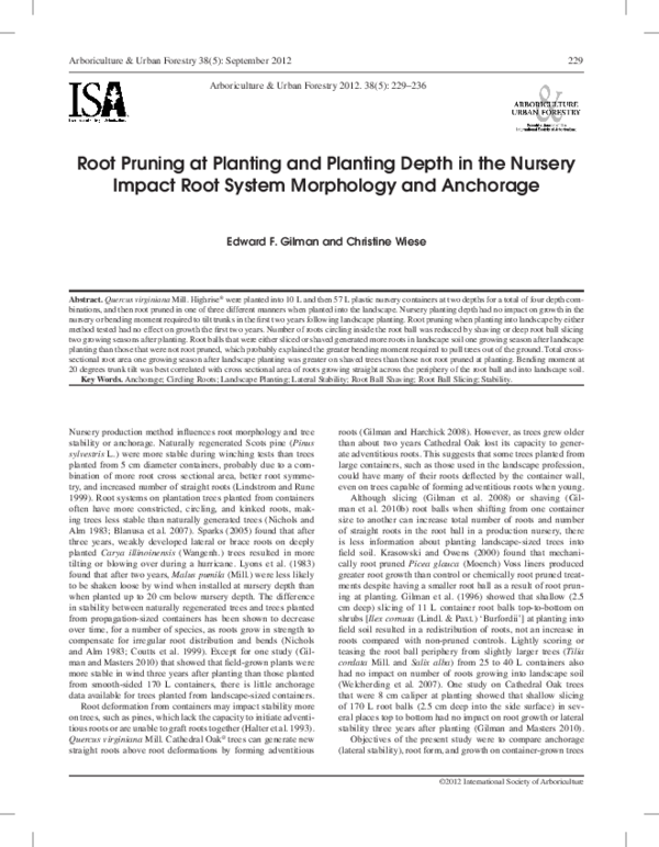 (PDF) Root Pruning at Planting and Planting Depth in the Nursery Impact ...