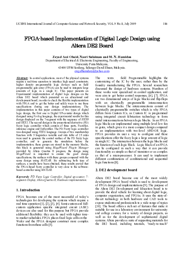 (PDF) FPGA-Based Implementation of Digital Logic Design Using Altera ... (PDF) FPGA-Based Implementation of Digital Logic Design Using Altera ...