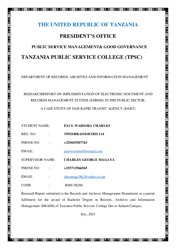 (PDF) PAU WARIOBA RESEARCH ON IMPLEMENTATION OF EDRMS IN PUBLIC OFFICE ...