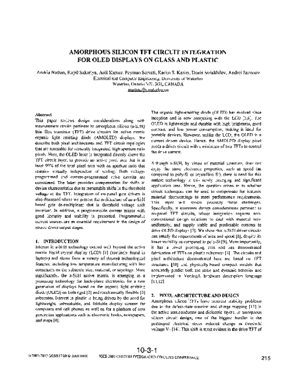 (PDF) Amorphous silicon TFT circuit integration for OLED displays on ...