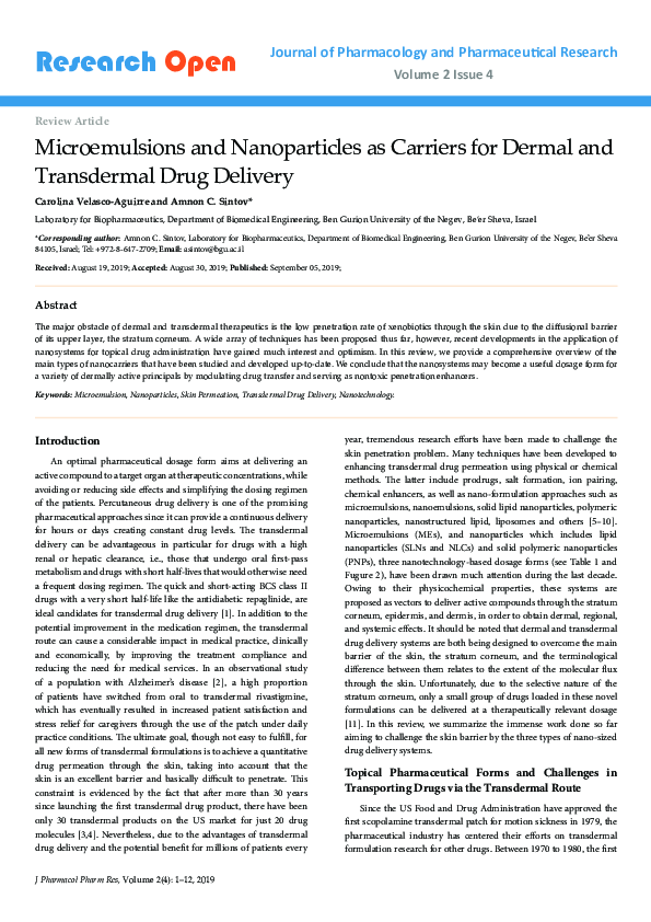 (PDF) Microemulsions and Nanoparticles as Carriers for Dermal and ...