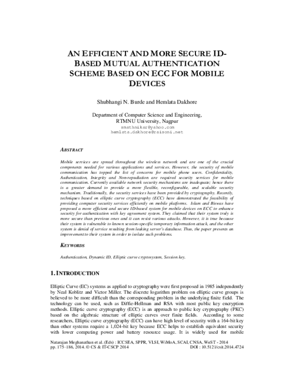 (PDF) An Efficient and More Secure ID Based Mutual Authentication Scheme Based on ECC for Mobile ...