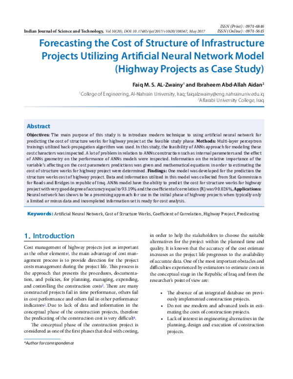 (PDF) Forecasting the Cost of Structure of Infrastructure Projects ...
