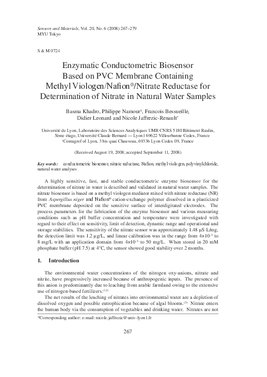 (PDF) Enzymatic Conductometric Biosensor Based on PVC Membrane ...