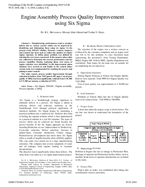 (PDF) Engine Assembly Process Quality Improvement using Six Sigma