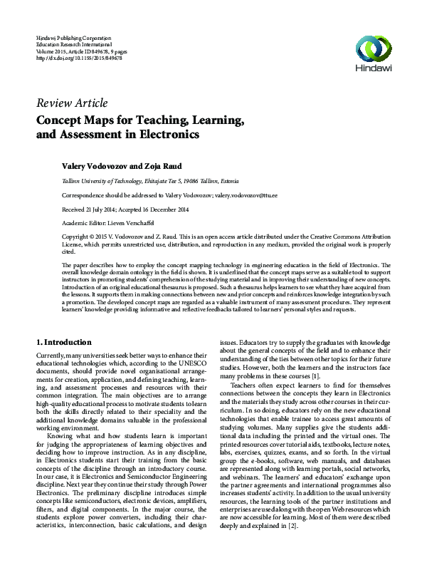 (PDF) Concept Maps for Teaching, Learning, and Assessment in Electronics