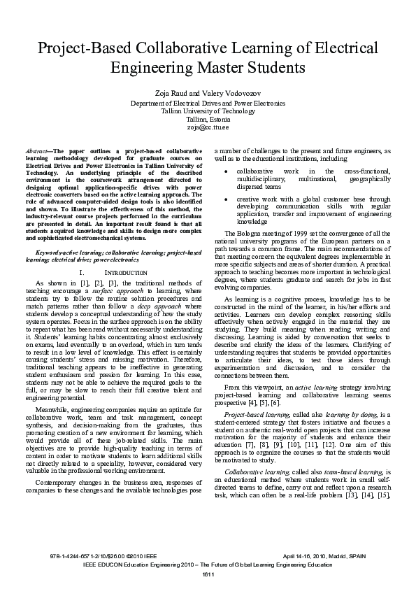(PDF) Project-based collaborative learning of electrical engineering master students