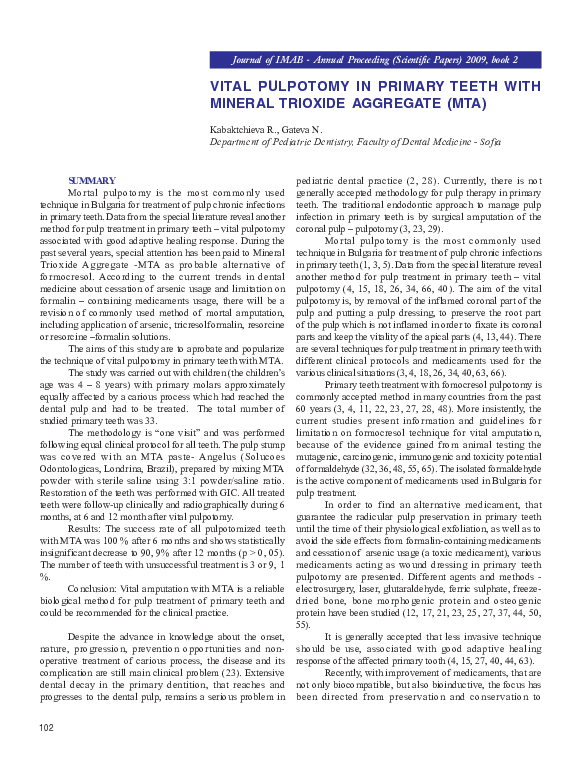 (PDF) Vital pulpotomy in primary teeth with mineral trioxide aggregate ...