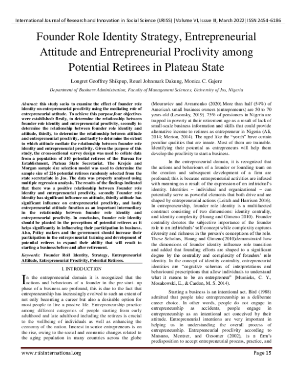 (PDF) Founder Role Identity Strategy, Entrepreneurial Attitude and ...