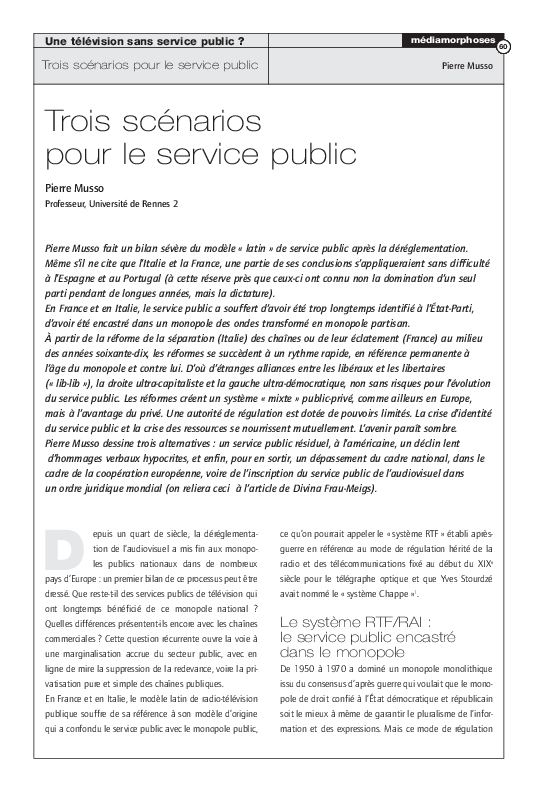 (PDF) Trois scénarios pour le service public