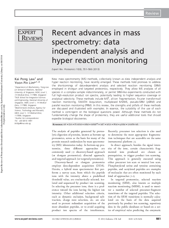 Pdf Advances In Mass Spectrometry Techniques