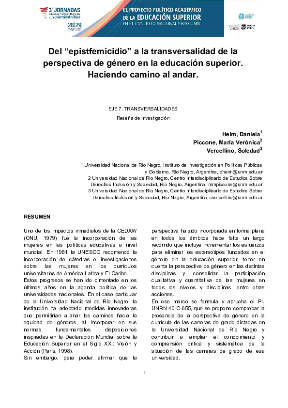(PDF) Del “epistfemicidio” a la transversalidad de la perspectiva de género en la educación ...