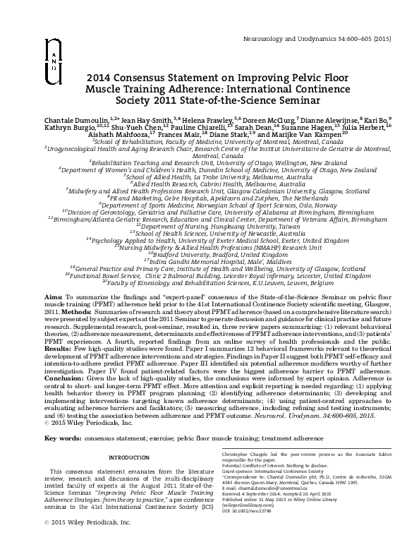 (PDF) 2014 consensus statement on improving pelvic floor muscle ...