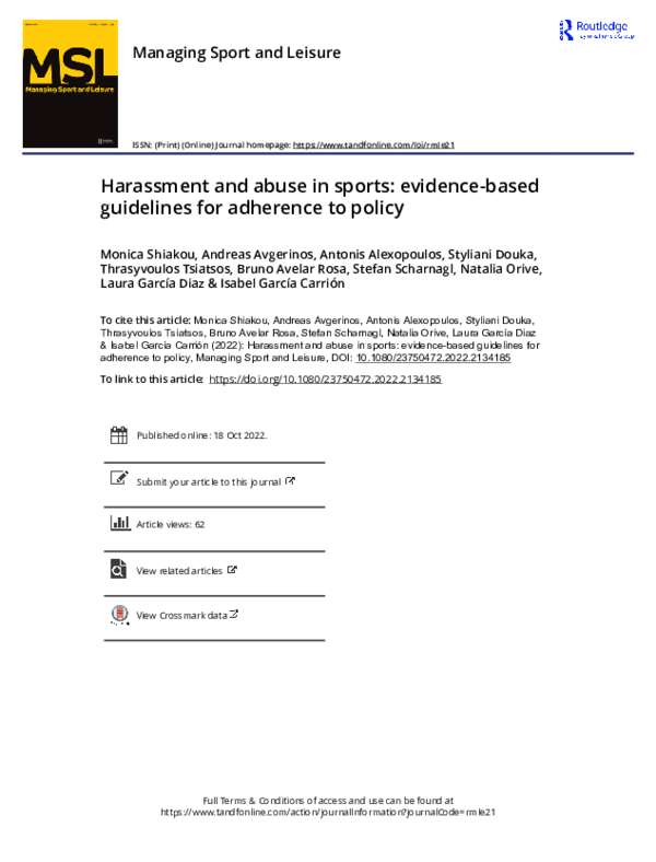 (PDF) Harassment and abuse in sports: evidence-based guidelines for adherence to policy
