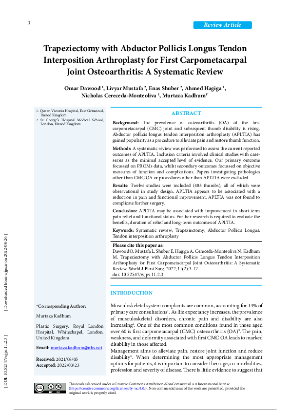 (PDF) Trapeziectomy with Abductor Pollicis Longus Tendon Interposition ...