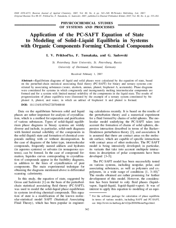 (PDF) Application of the PC-SAFT equation of state to modeling of solid ...