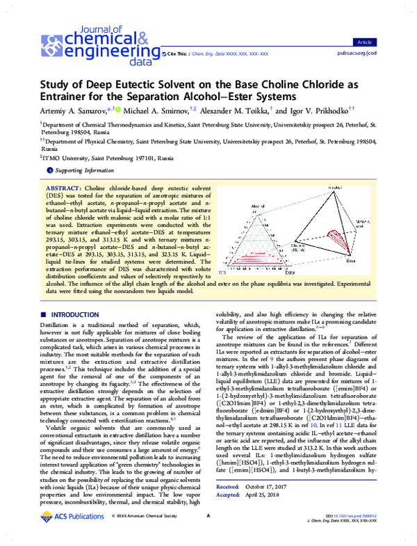 (PDF) Study of Deep Eutectic Solvent on the Base Choline Chloride as ...