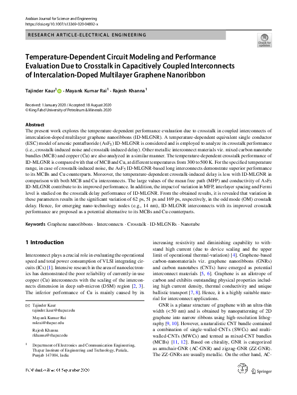 (PDF) Temperature-Dependent Circuit Modeling and Performance Evaluation Due to Crosstalk in ...