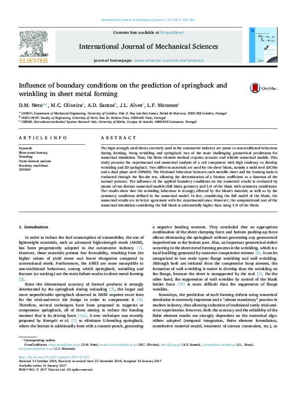Pdf Influence Of Boundary Conditions On The Prediction Of Springback
