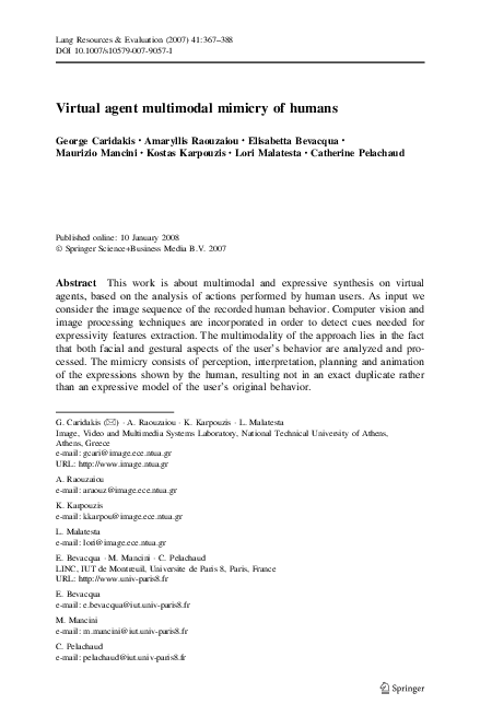 (PDF) Virtual agent multimodal mimicry of humans