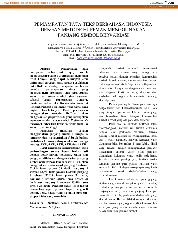 (PDF) Pemampatan Tata Teks Berbahasa Indonesia Dengan Metode Huffman ...