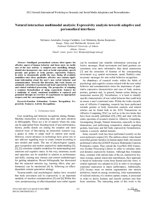 (PDF) Natural Interaction Multimodal Analysis: Expressivity Analysis towards Adaptive and ...