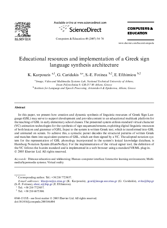 (PDF) Educational resources and implementation of a Greek sign language ...