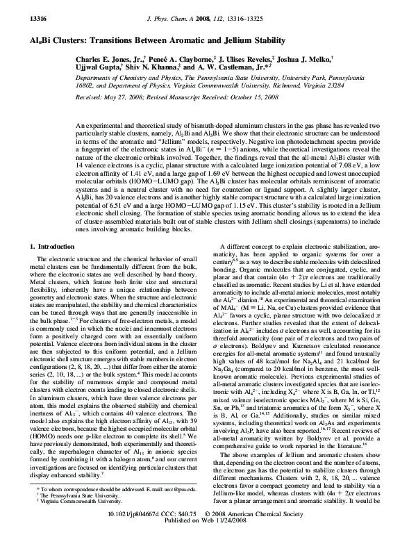 (PDF) AlnBi Clusters: Transitions Between Aromatic and Jellium Stability