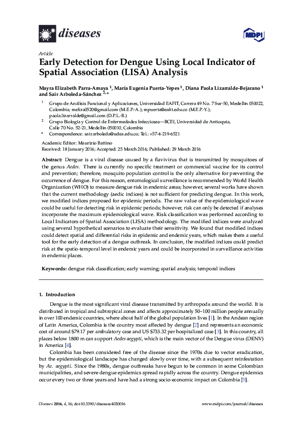 Pdf Early Detection For Dengue Using Local Indicator Of Spatial
