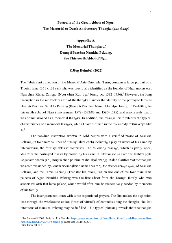 (PDF) The Memorial Thangka of Drangti Penchen Namkha Pelzang, the ...
