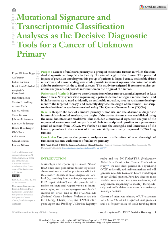 Pdf Mutational Signature And Transcriptomic Classification Analyses