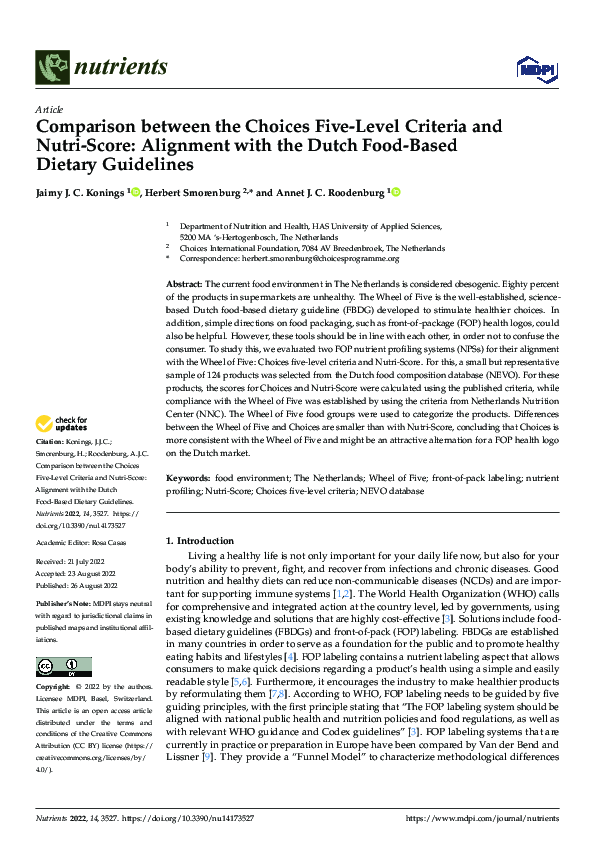 (PDF) Comparison between the Choices Five-Level Criteria and Nutri ...