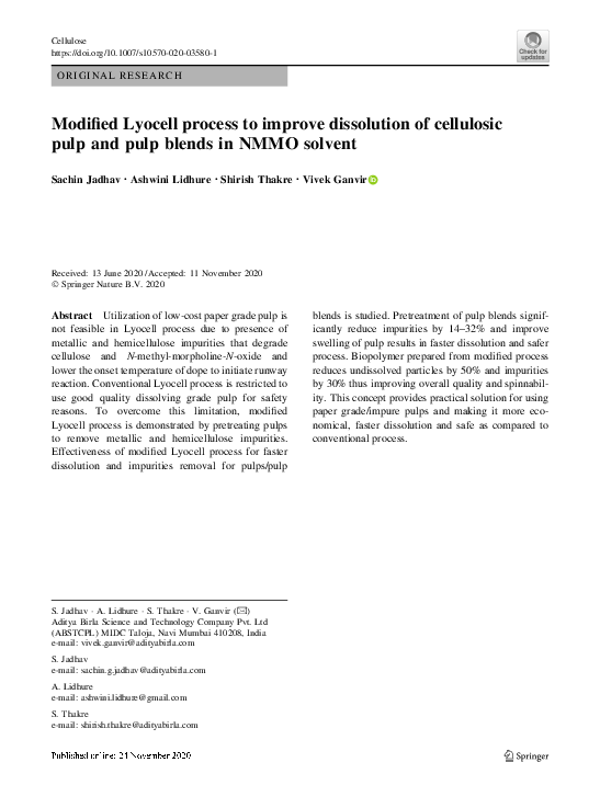 (PDF) Modified Lyocell process to improve dissolution of cellulosic ...