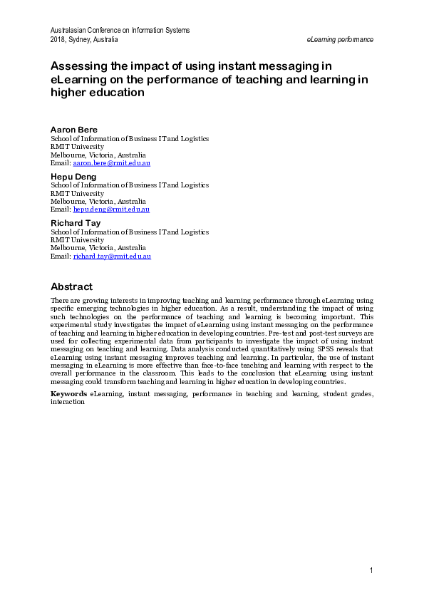 (PDF) Assessing the impact of using instant messaging in eLearning on ...