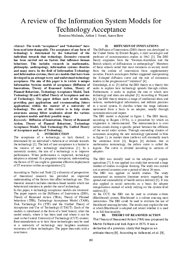 (PDF) A review of the Information System Models for Technology Acceptance
