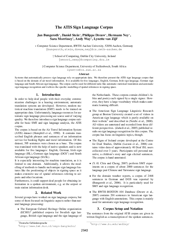 (PDF) The ATIS sign language corpus