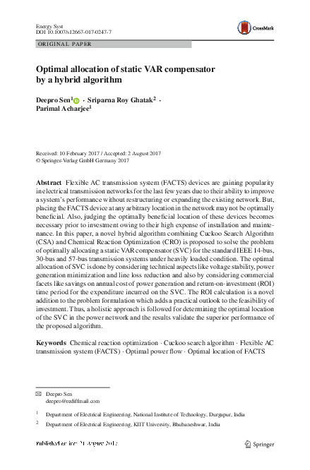 (PDF) Optimal allocation of static VAR compensator by a hybrid algorithm
