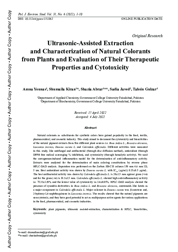 (PDF) Ultrasonic-Assisted Extraction and Characterization of Natural Colorants from Plants and ...