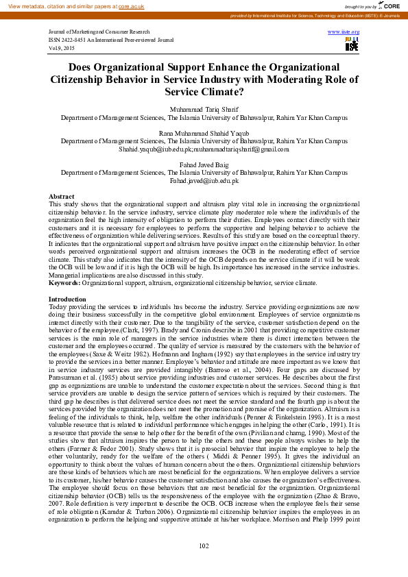 (PDF) Does Organizational Support Enhance the Organizational Citizenship Behavior in Service ...
