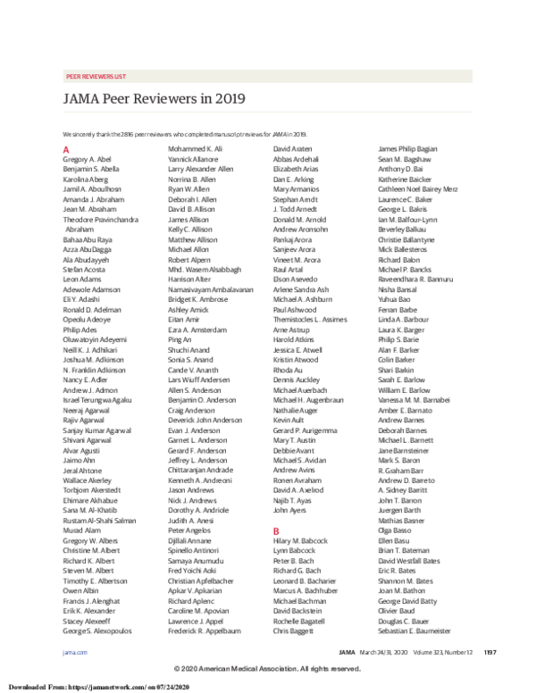 (PDF) JAMA Peer Reviewers in 2019 | Haruko Akatsu - Academia.edu