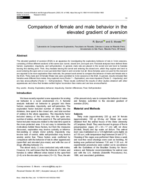 (PDF) Comparison of female and male behavior in the elevated gradient ...